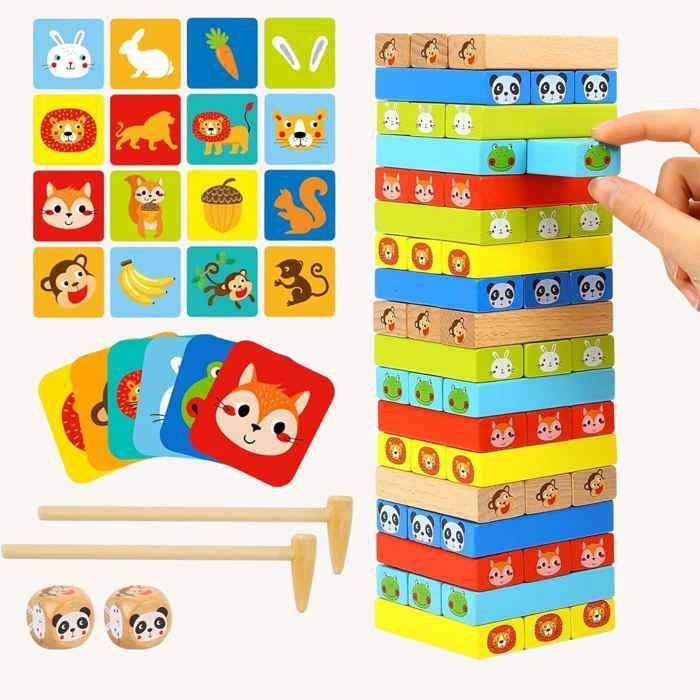 Tour Jenga Animaux, Tour de blocs empilables en bois, Jeu de Société Educatif - Cdiscount Jeux ...