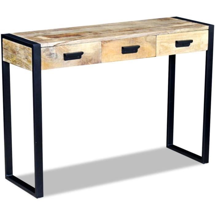 Table console - AKOZON - 110 x 35 x 78 cm - Bois de manguier massif - 3 ...