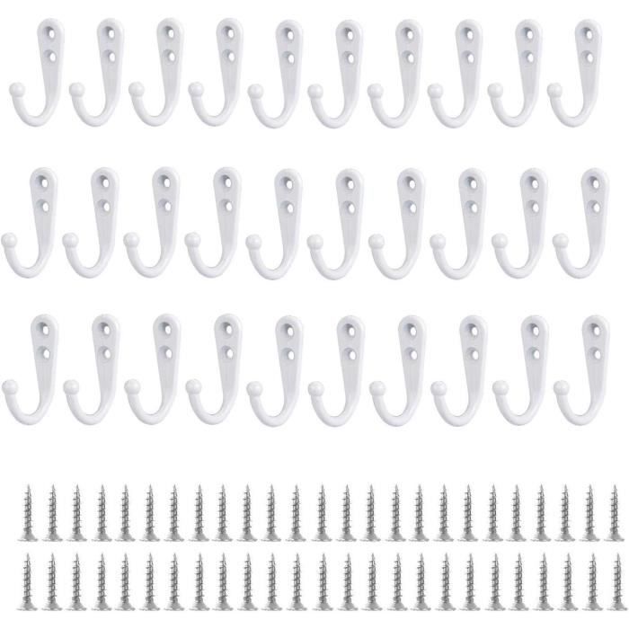 Lot De 30 Crochets Muraux En Métal Blanc Avec Vis, Crochets Simples ...