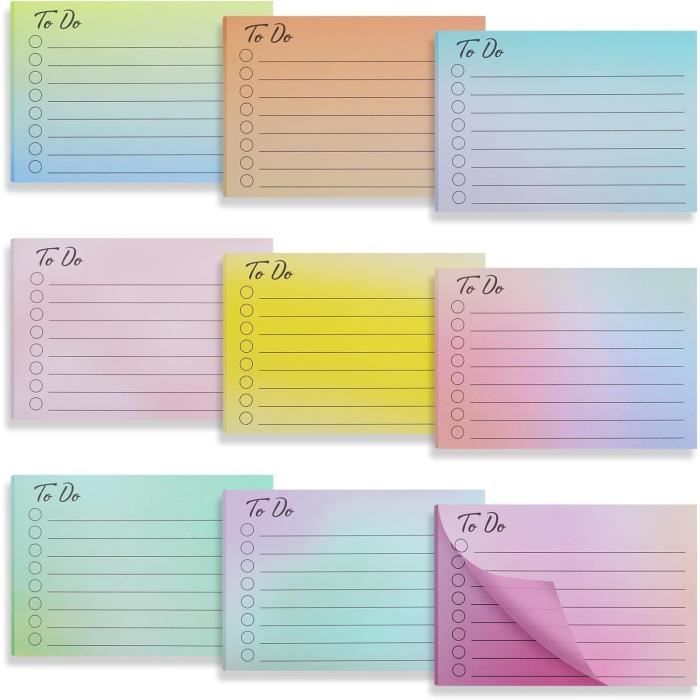 9Pcs Blocs-Notes Autocollants Colorés,Notes Auto Adhésifs Doublés ...