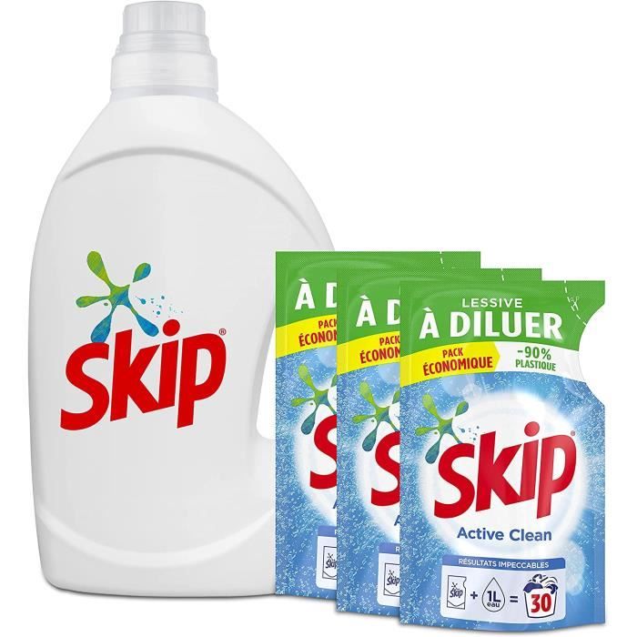 SKIP Kit Lessive à diluer Active Clean x90 Lavages (3 Pack 500 ml + 1 ...