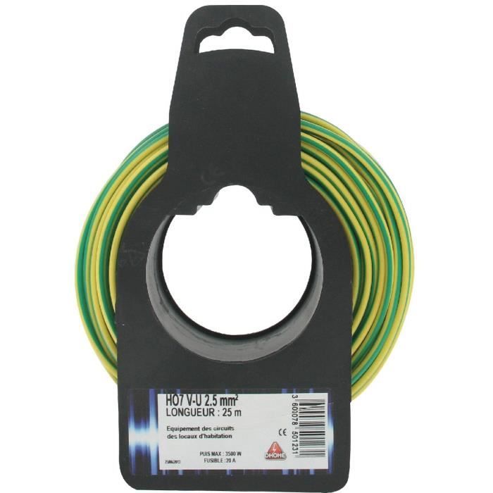 Câble H07 V-U - Dhome - 2,5mm² - Longueur 25m - Vert / jaune ...
