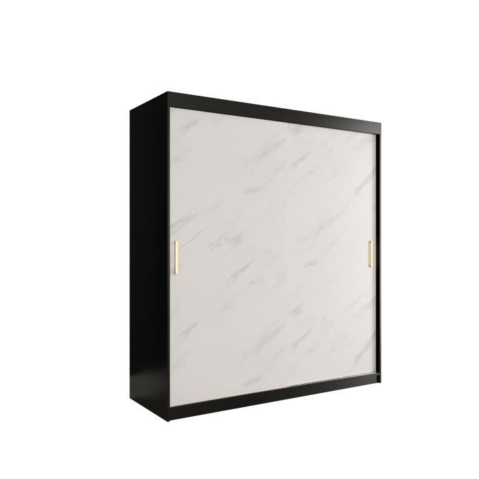Armoire de Chambre MARMORO T Noir-Blanc 180 avec 2 Portes Coulissantes ...