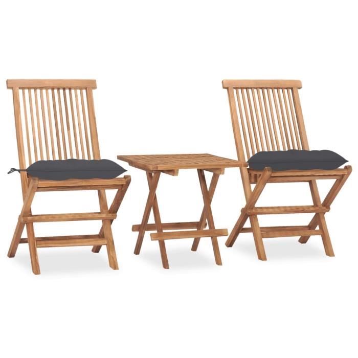 BEL Mobilier à dîner d'extérieur pliable avec coussin 3 pcs Teck # 30 ...