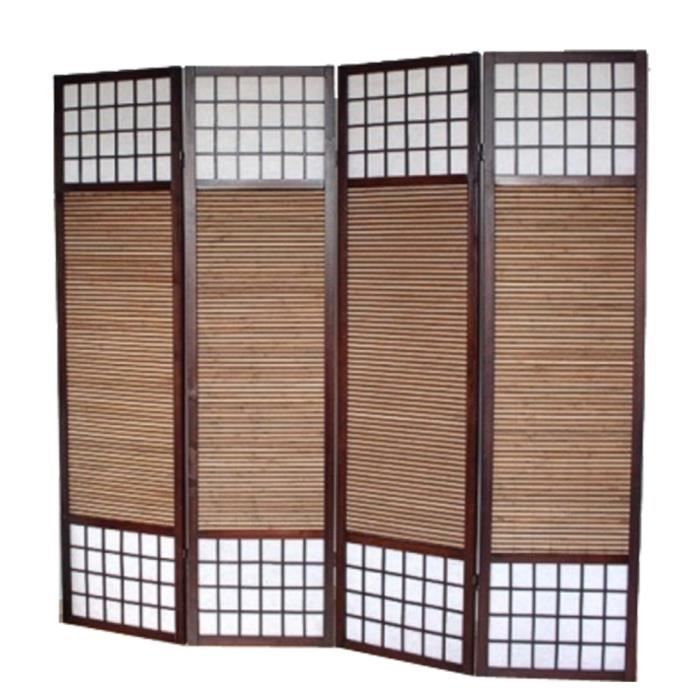 Paravent en bois brun avec bambou Spécial taille 2 m de 4 pans ...
