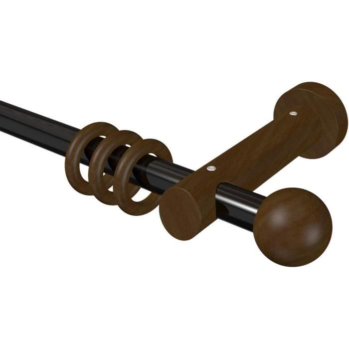 Tringle À Rideaux En Métal Et Bois - 20 Mm De Diamètre - 1 Rail - Type Boule - Métal-Bois - Noir ...
