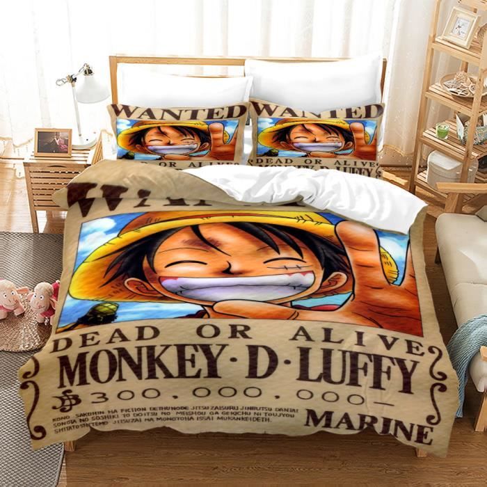 One Piece Luffy Animé 1 Housse De Couette Et 2 Taies Doreiller Taille