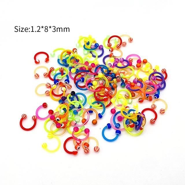 Piercing au nez,JE0244D--Lot de 10 anneaux de nez colorés en acrylique ...