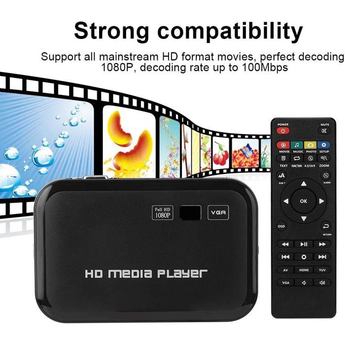 Lecteur multimédia HD, Ports HDMI Lecteur numérique Portable Full HD ...