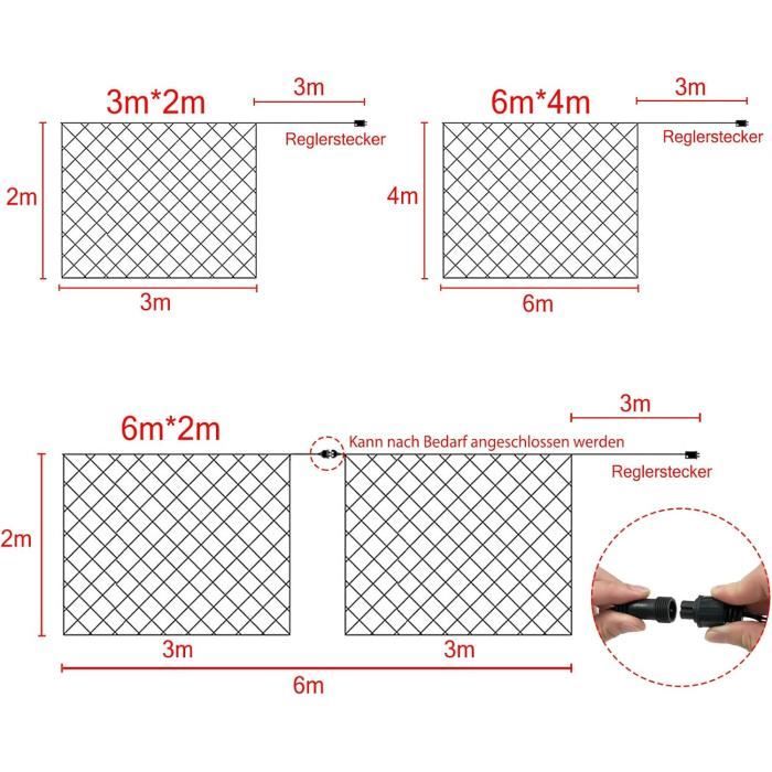 Filet Lumineux Led 6M X 2M 280Leds Guirlande Lumineuses Filet 8 Modes D ...