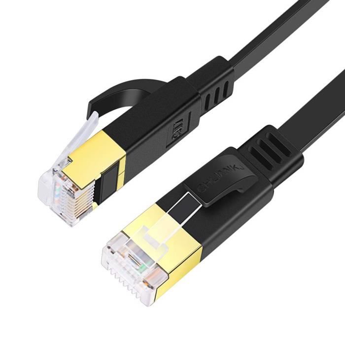Câble Ethernet plat Cat 7, câble réseau LAN plat Rj45 10 Gbps 600 MHz ...