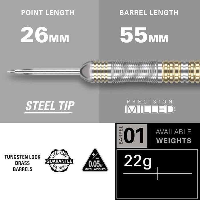 Rob Cross 22G Brass Steel Tip Darts Set - Jeu de fléchettes Voltage ...