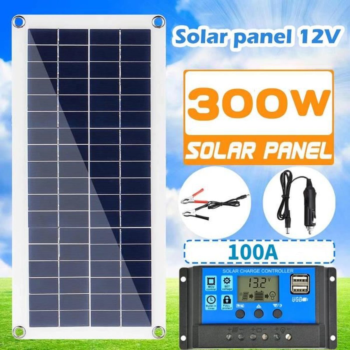Kit Panneau Solaire 300W avec Contrôleur 100A Monocristallin 12V - Cdiscount Bricolage