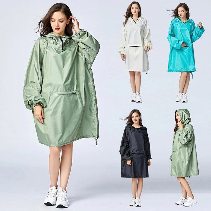 Poncho de pluie imperméable pour femme,imperméable Everak,manches à capuche,grande poche sur le ...