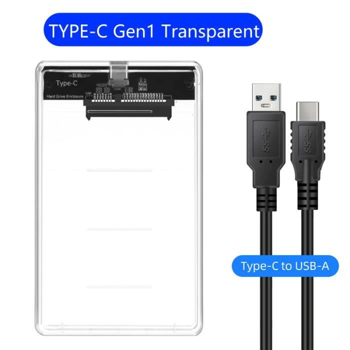 Type-C Gen1 - Boîtier Transparent pour disque dur SATA Hdd, type c, 5 ...