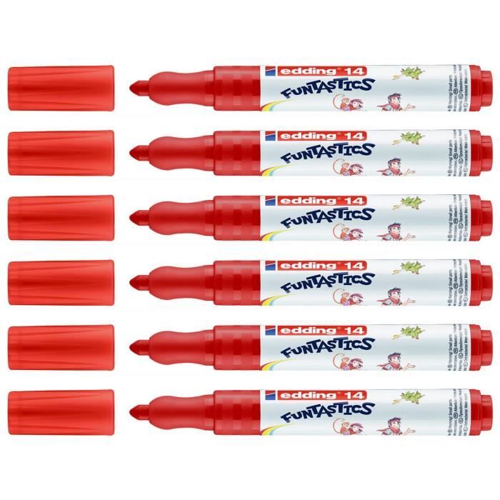 Lot de 6 Feutres de Coloriage FUNTASTICS 14 Rouge Pointe Ronde 3 mm ...