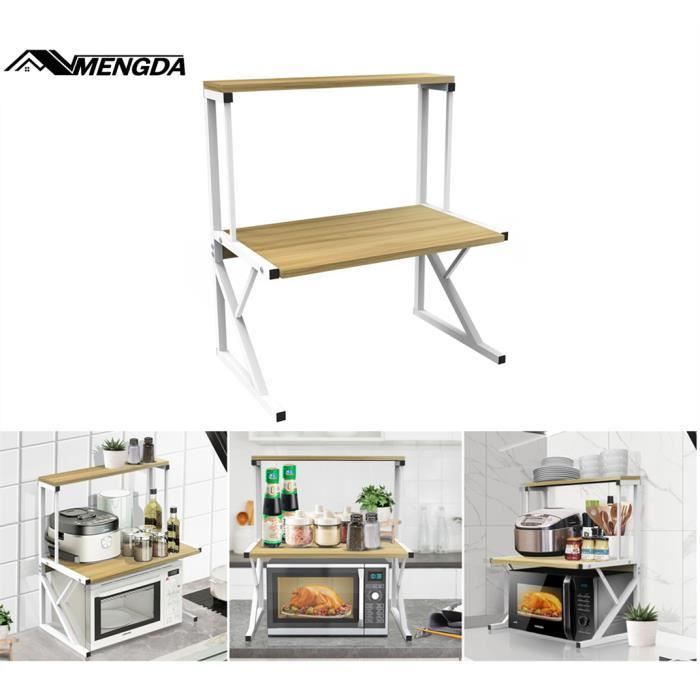 Étagère de cuisine MENGDA en métal et bois pour four à micro-ondes - Blanc - 30x54x65cm ...