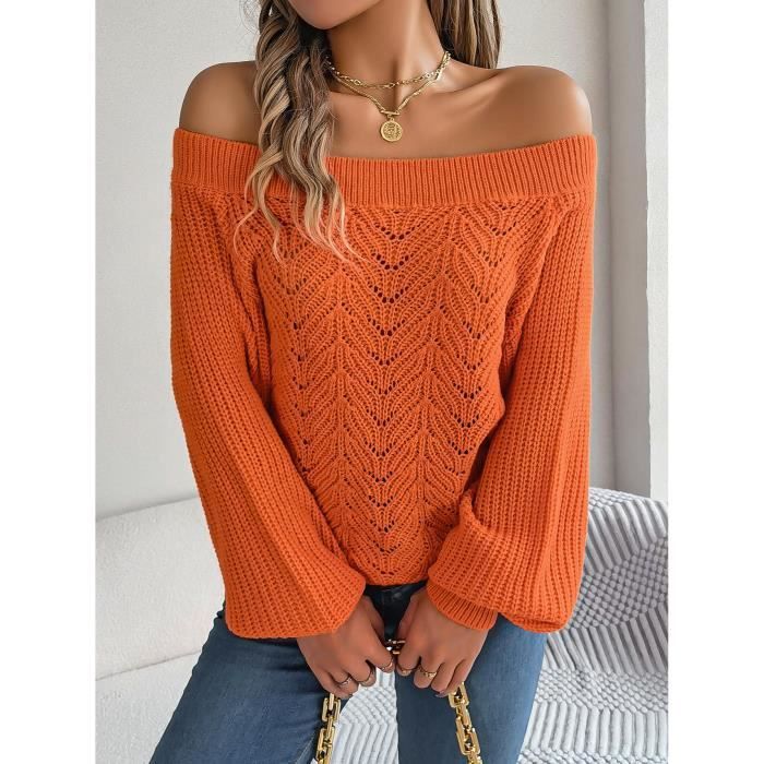 Pull Femme En Tricot Col Bateau Épaules Dénudées Casual Pullover Lâche ...