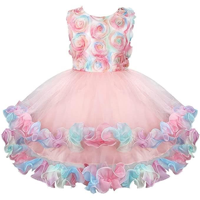 Robes pour filles, robe de princesse en tulle arc-en-ciel rose, robes ...