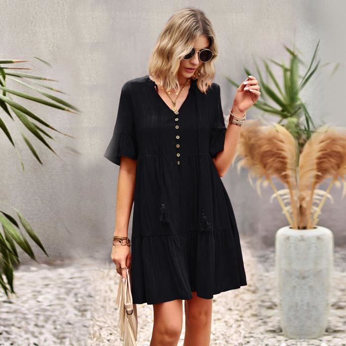 Robe femme chic et elegant Minimaliste Vacances à la plage - Noir ...