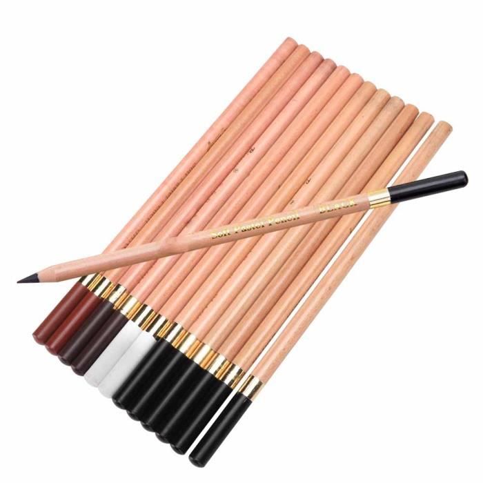 Mxzzand Outils de Peinture 12pcs Crayons à Dessin d'esquisse en Bois 4 ...