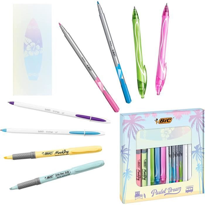 BIC Pastel eam Kit - 3 Stylos Gel-4 Feutres d'Écriture-4 Surligneurs ...