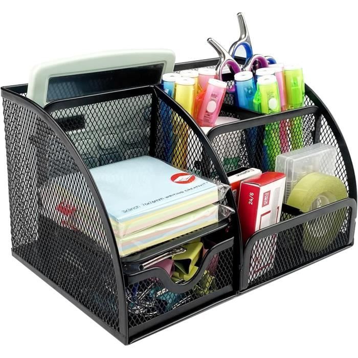 Organisateur De Bureau Noir, Rangement Bureau Filet Métallique Avec ...