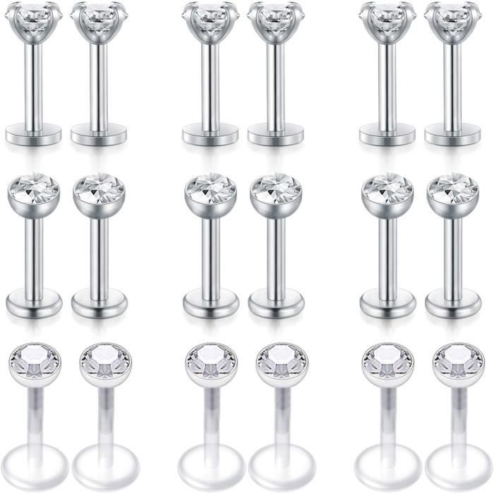 Piercing Levre Labret Studs 16G Acier Chirurgical & Bioflex Plastique 6 ...
