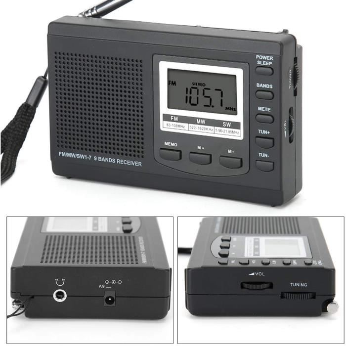 Mini radio portable, récepteur Fm-Mw-Sw avec réveil numérique, mini ...