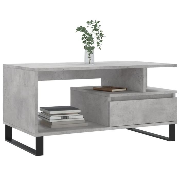 ZHUO Table basse Gris béton 90x49x45 cm Bois d'ingénierie Bon qualité ...