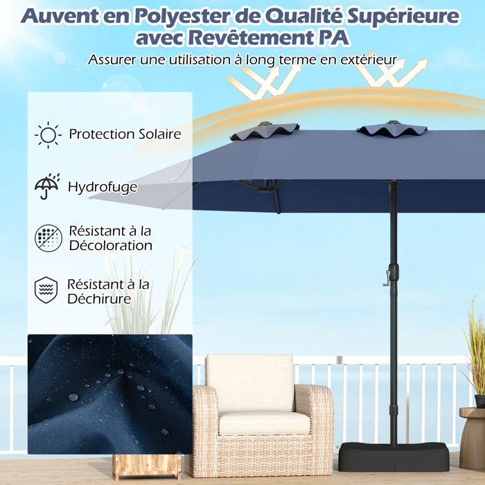 Parasol Double de Jardin 470x285cm Rectangulaire - COSTWAY - Base et 2 ...