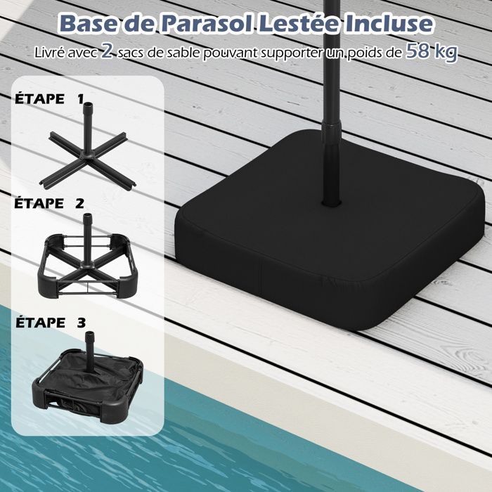 Parasol Double de Jardin 470x285cm Rectangulaire - COSTWAY - Base et 2 ...