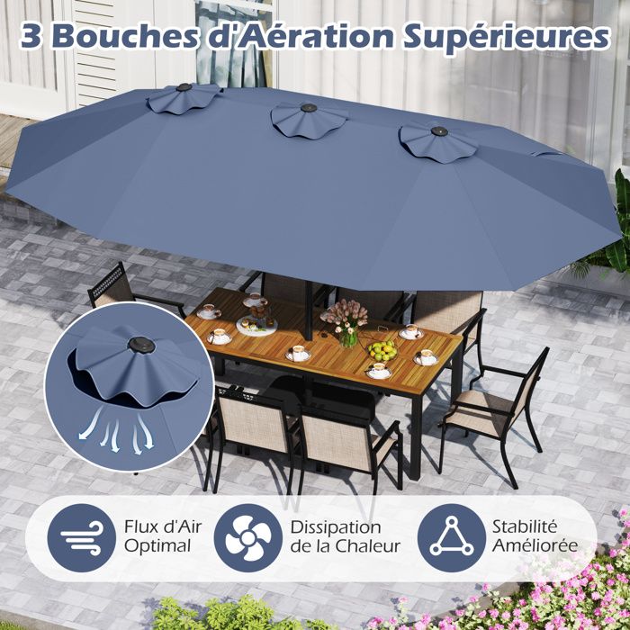 Parasol Double de Jardin 470x285cm Rectangulaire - COSTWAY - Base et 2 ...