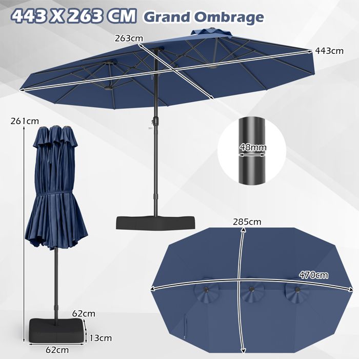 Parasol Double de Jardin 470x285cm Rectangulaire - COSTWAY - Base et 2 ...
