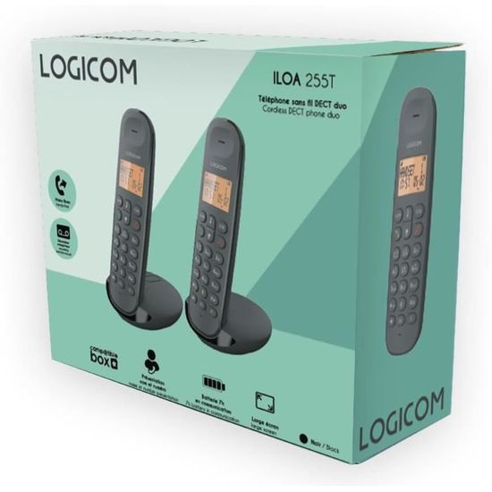 Téléphone Fixe sans Fil Logicom ILOA 255T avec Répondeur Enregistreur - Duo - Noir - Cdiscount ...