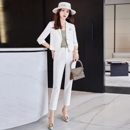 Blazer Veste Femme Slim - Blanc - Manche Trois-Quatre Blanc - Cdiscount ...