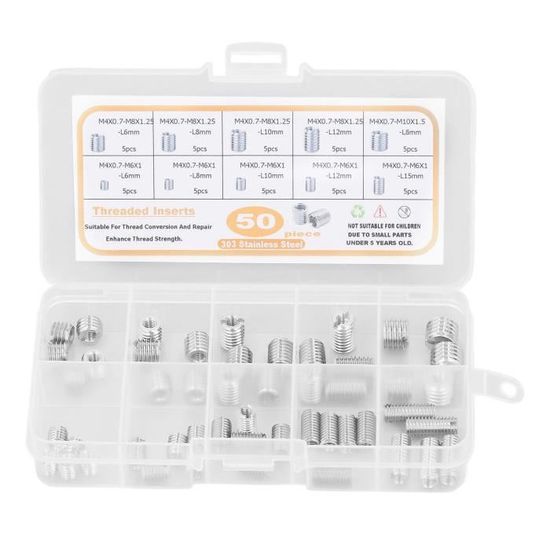ZJCHAO Kit d’assortiment d’inserts filetés crou Réducteur de Filetage, 50pcs Manchons de ...