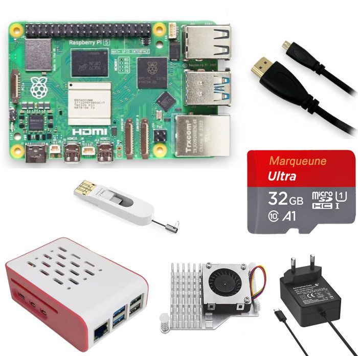 Raspberry Pi 5 4Go Kit Complet avec 32 GB Carte SD Câble HDMI Alimentation USB-C 5,1V 5A Boîtier ...