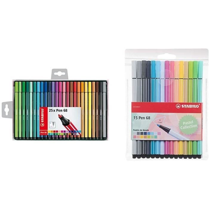 Feutre de dessin - Pen 68 - Coffret de 25 feutres pointe moyenne ...