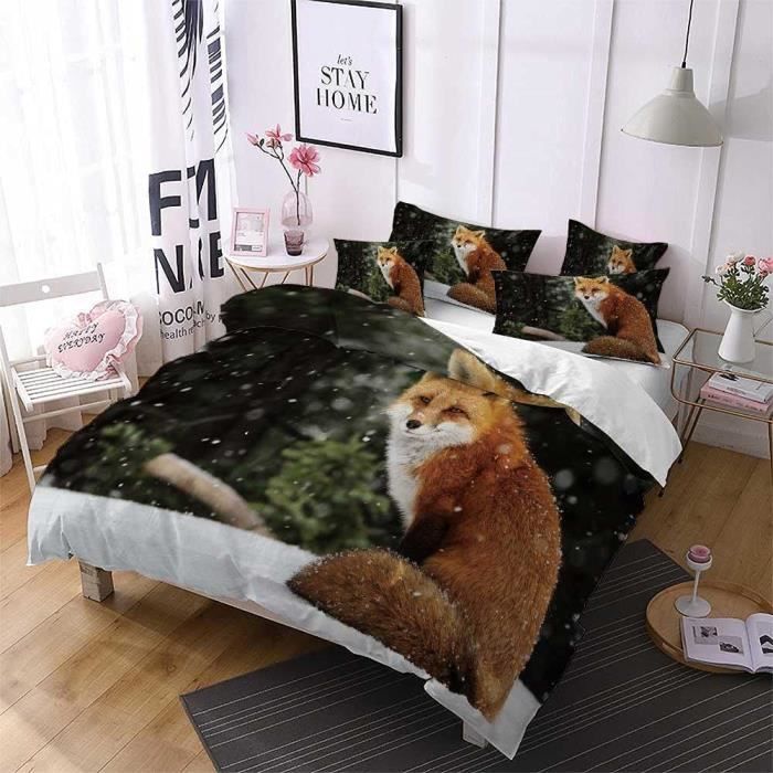 Housse de Couette Renard Animal Fermeture éclair cachée et 2 Taie d ...