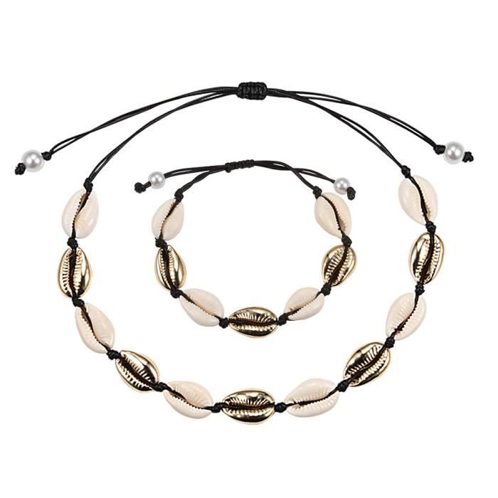 Collier Et Bracelet En Coquillage Pour Femmes Style Bohème En Or ...
