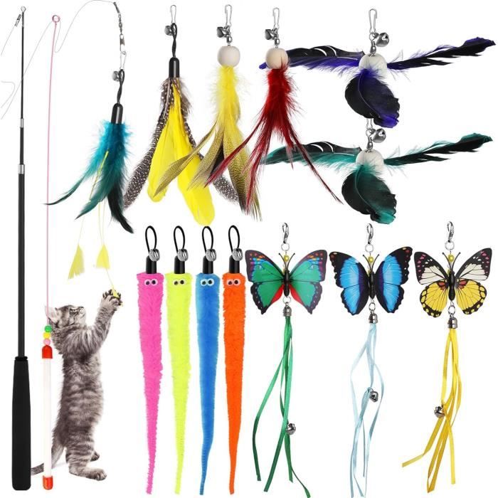 16 Pièces Jouets À Plumes Pour Chats, Jouet Interactif Pour Chat Avec ...
