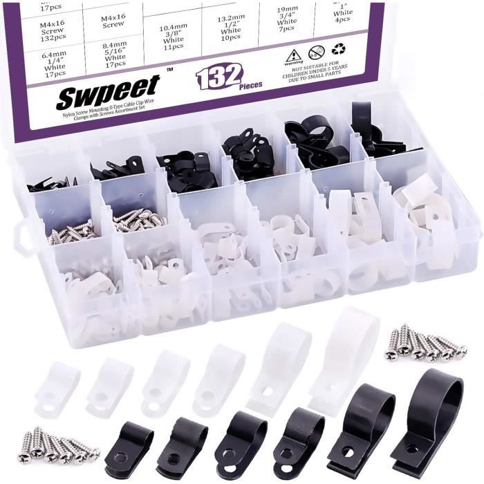 Lot De 135 Colliers De Serrage En Nylon Blanc Et Noir En Plastique De Type R Lot De 6 Colliers ...