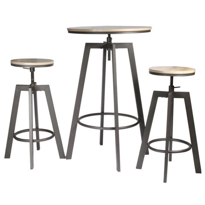 Table De Bar & 2 Tabourets "réglables" 93cm Gris - Paris Prix ...
