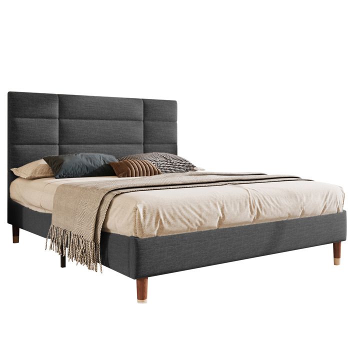 Lit adulte 140x200cm, lit double en lin, cadre de lit double avec ...