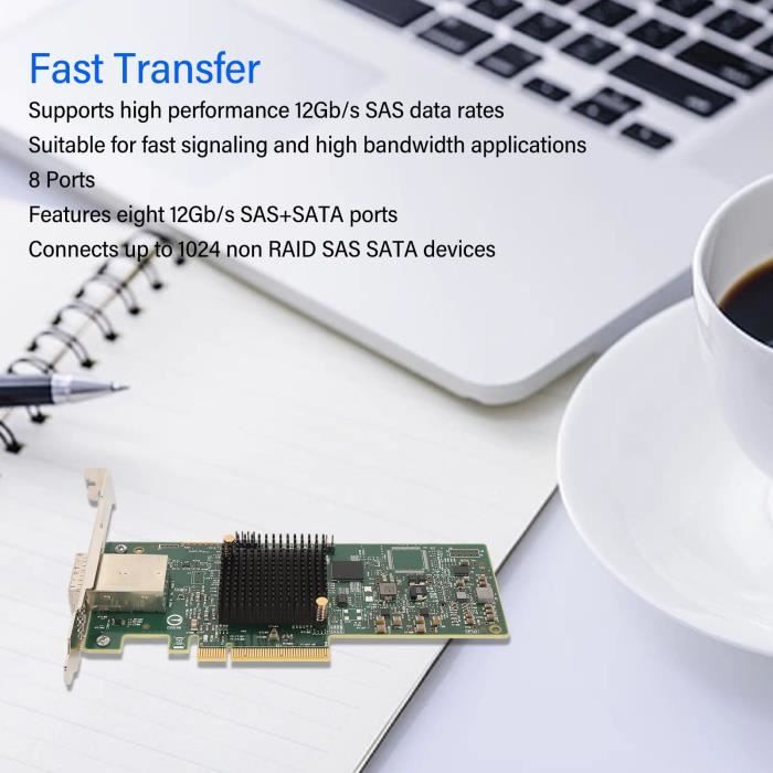 Qqmora carte contrôleur externe PCIe SAS SATA HBA 12G Carte contrôleur ...