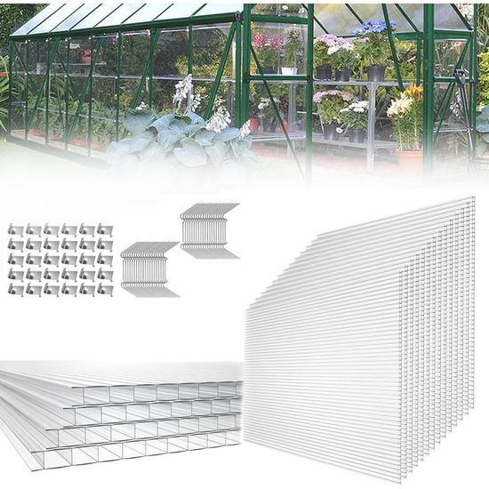 HENGMEI Lot de 14 plaques alvéolaires en polycarbonate 4 mm 60,5 x ...
