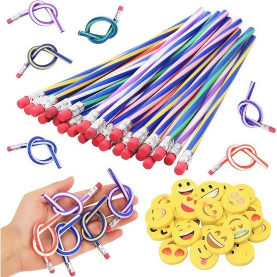 VEUWOLM 48 Pièces Crayons Flexibles et Gomme Emoji Set, 24 Crayons ...