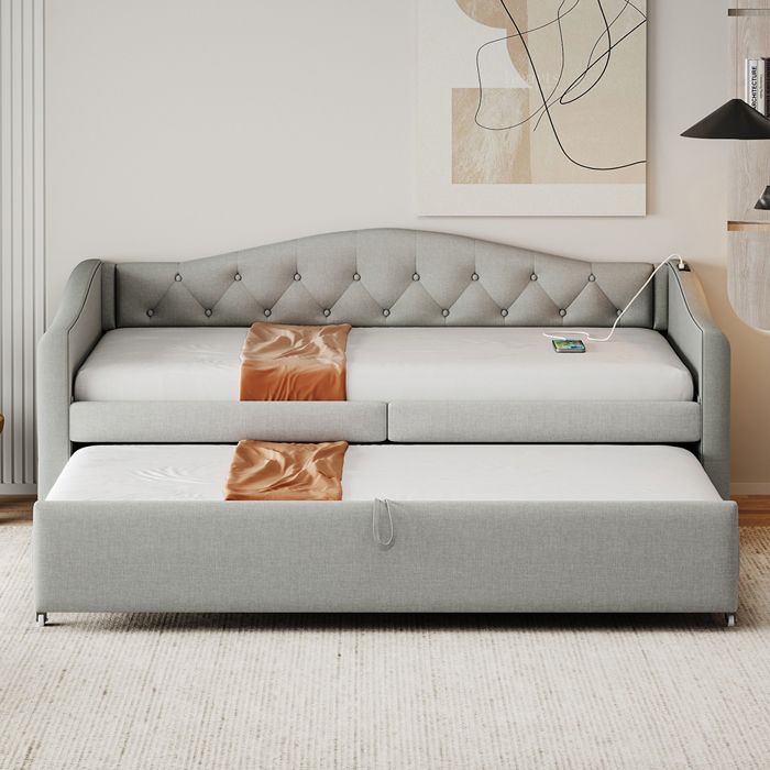 Lit 90x200 cm Extensible Avec port USB Forme Classique avec Sommier Lit ...