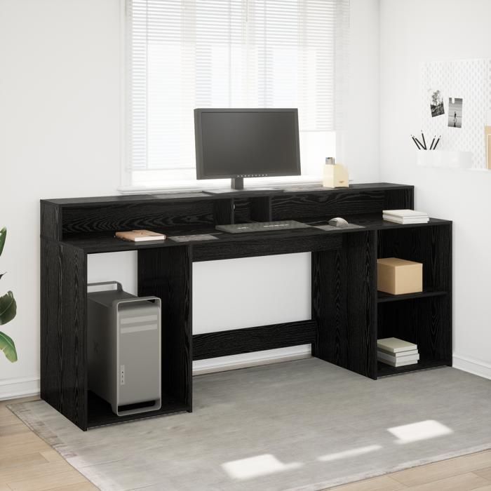 Moderne Bureau informatique, Chêne noir 200x55x91 cm Bois d'ingénierie ...